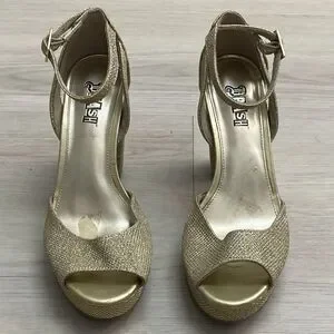 Brash | Shoes | Brash Houston Sparkle Gold Open Toe Platform Block High ...